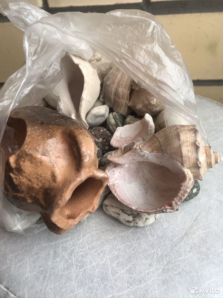 Украшения в аквариум. Камешки, ракушки, амфора