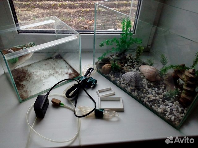 2 Аквариума +грунт, ракушки, компрессор, арка